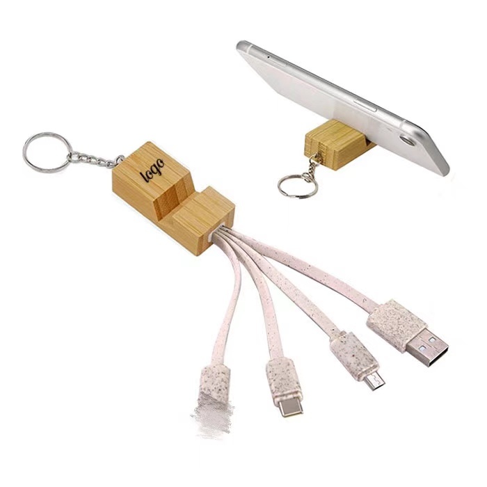 Keychain 3-in-1 Bamboo Charging Cable