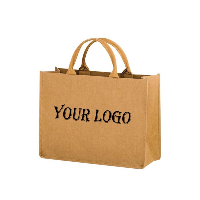Washable Kraft Paper Tote Bag With Canvas Handle